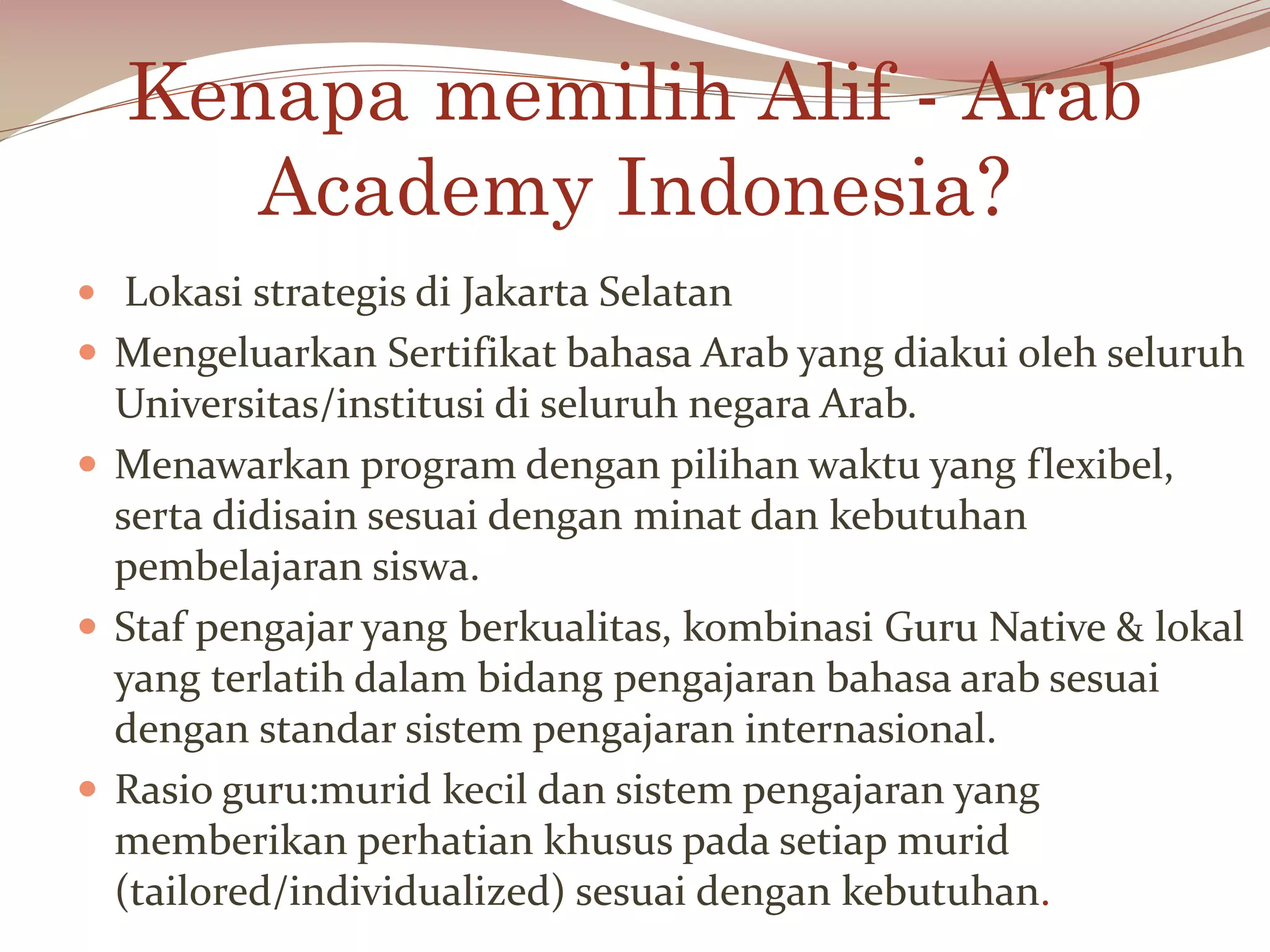 Alif Arab Academy - Company Profile | PPSX