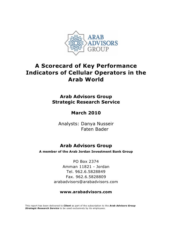 A Scorecard Of Key Performance Indicators Of Cellular Operators In The