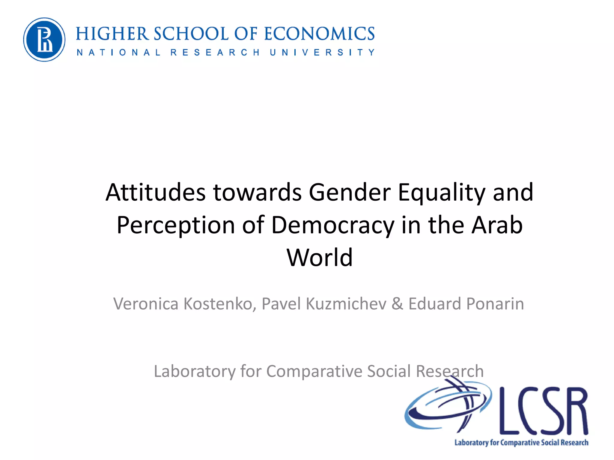 Attitudes towards Gender Equality and Perception of Democracy in the ...