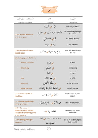 A Guide to Arabic Prepositions for Non-native Speakers | PDF
