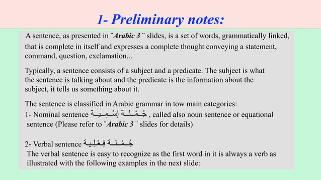 Arabic 5: basics on the verbal sentence | PPT