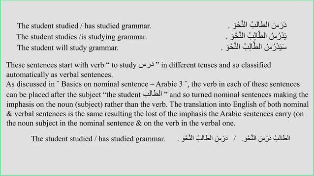 Arabic 5: basics on the verbal sentence | PPT