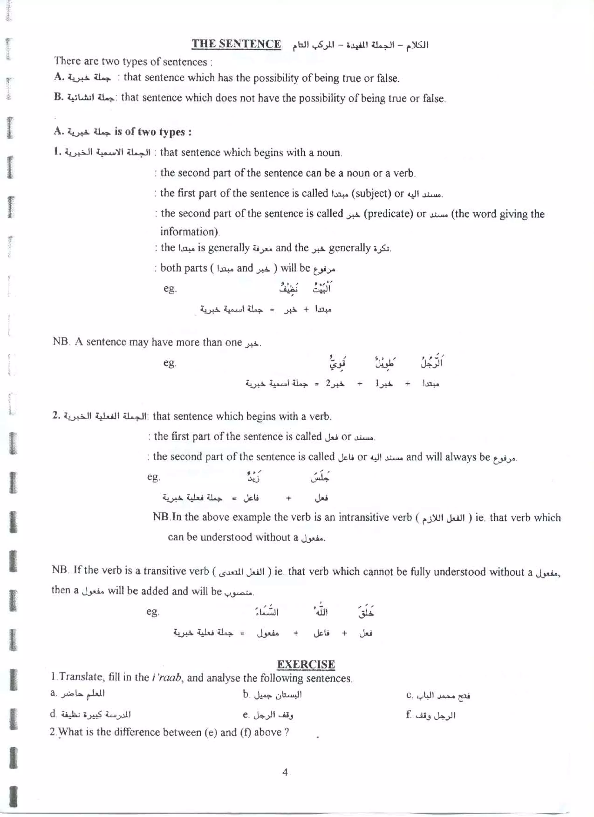Arabic grammar – easy syntax (arabic english) | PDF