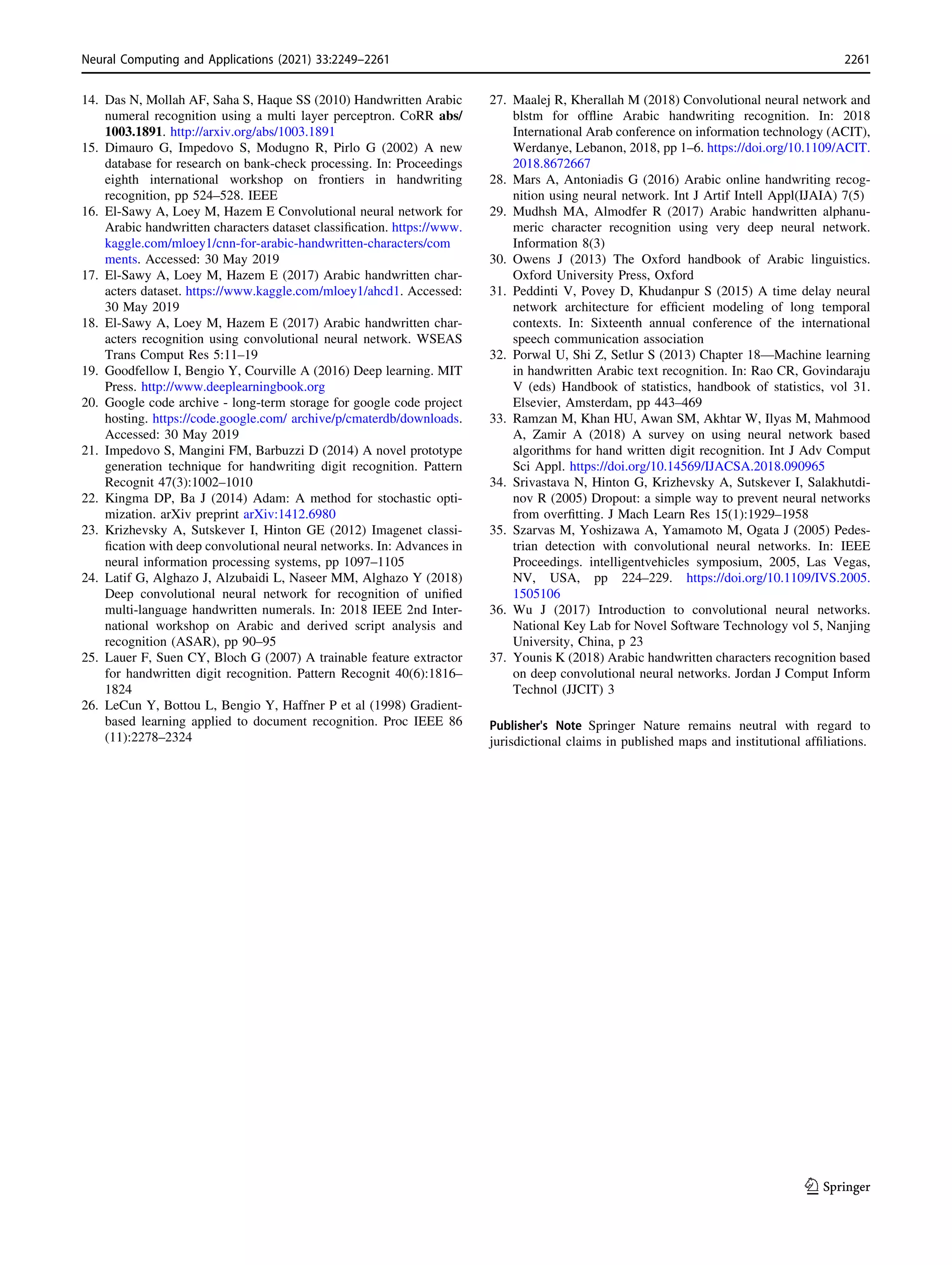Arabic Handwriting Recognition System Using Convolutional Neural Pdf