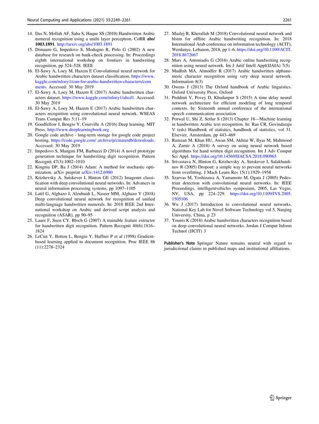 Arabic handwriting recognition system using convolutional neural.pdf | Artificial Intelligence ...