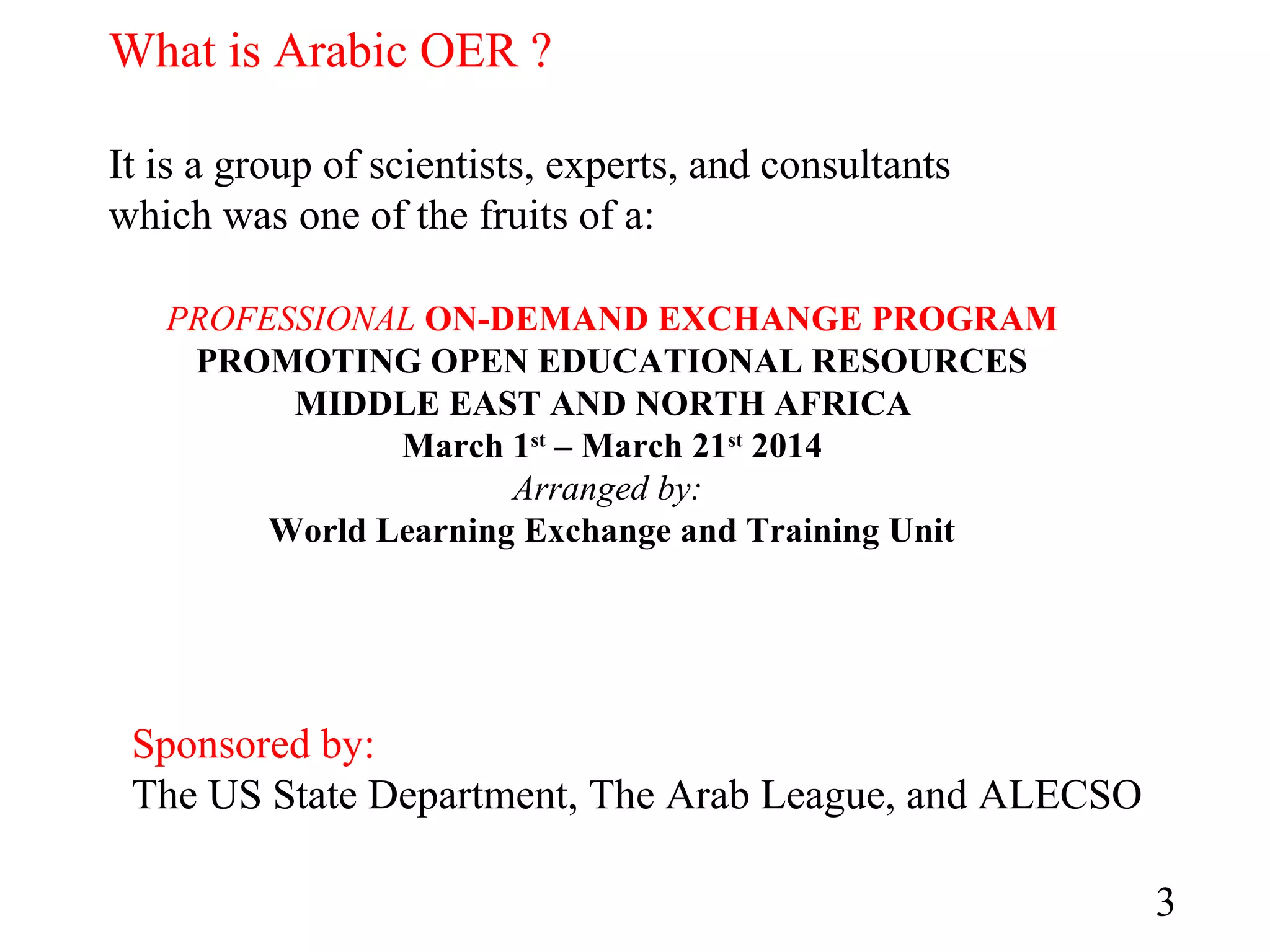 Arabic OER and Open book project | PPT | Free Download