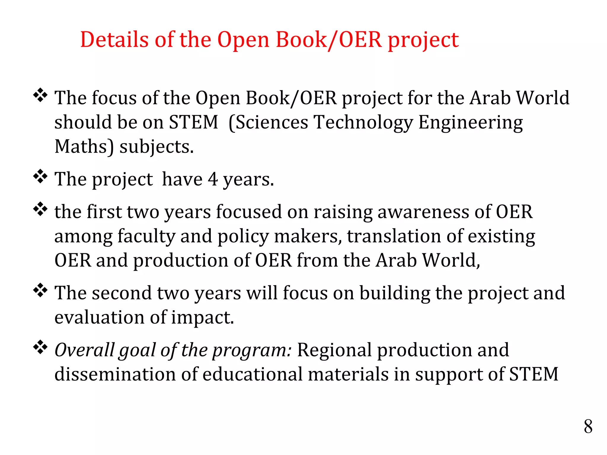 Arabic OER and Open book project | PPT