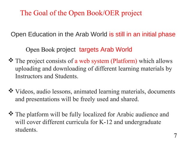Arabic OER and Open book project | PPT | Free Download