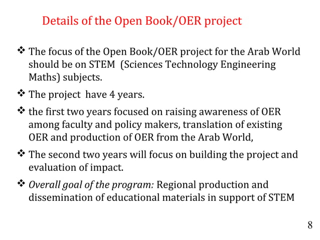Arabic OER and Open book project | PPT | Free Download