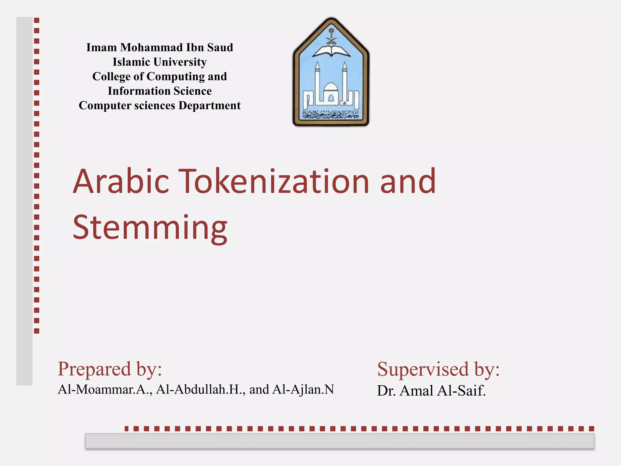Arabic tokenization and stemming | PPT