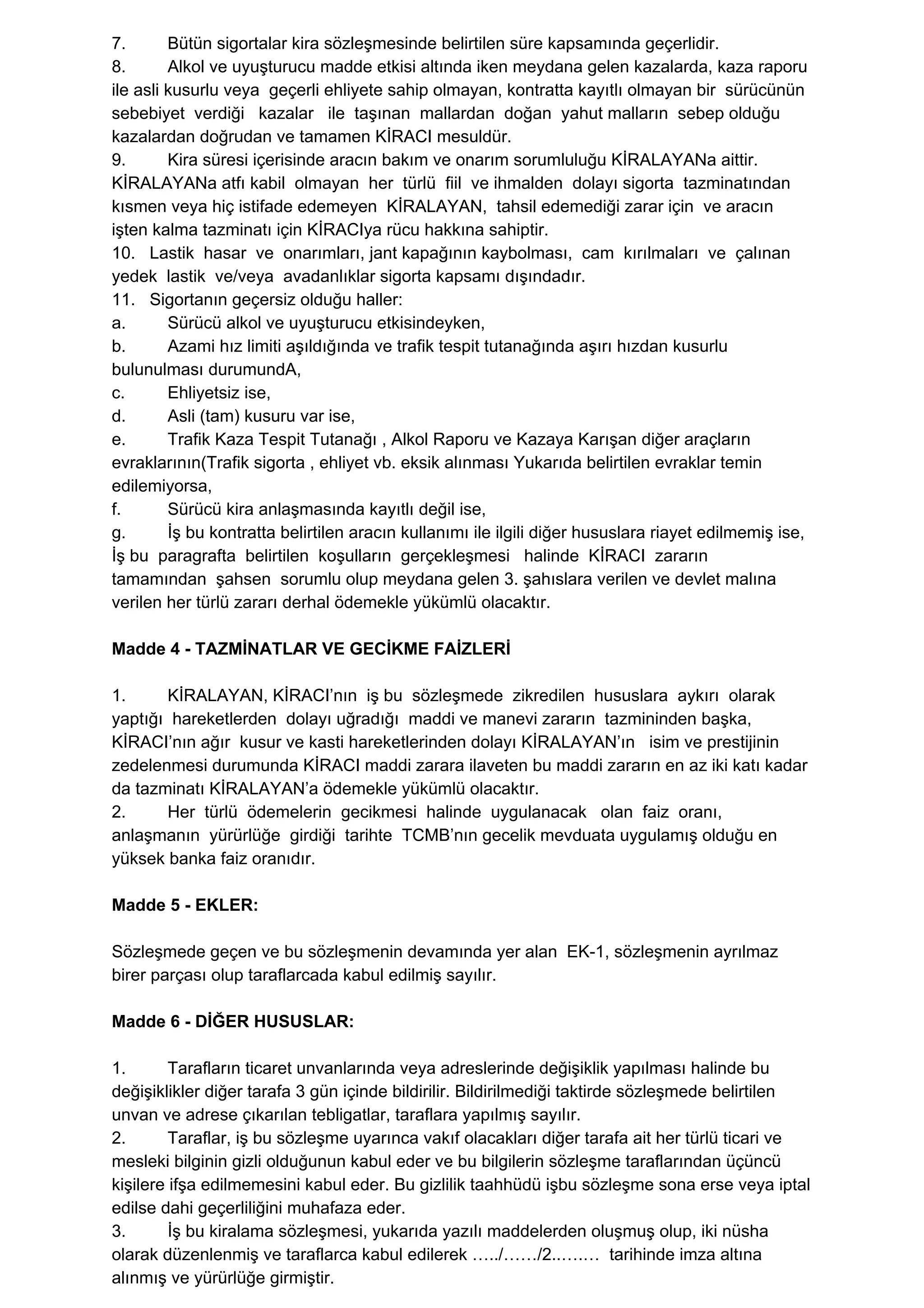 Araç Kiralama Sözleşmesi ( Rent A Car ) | PDF