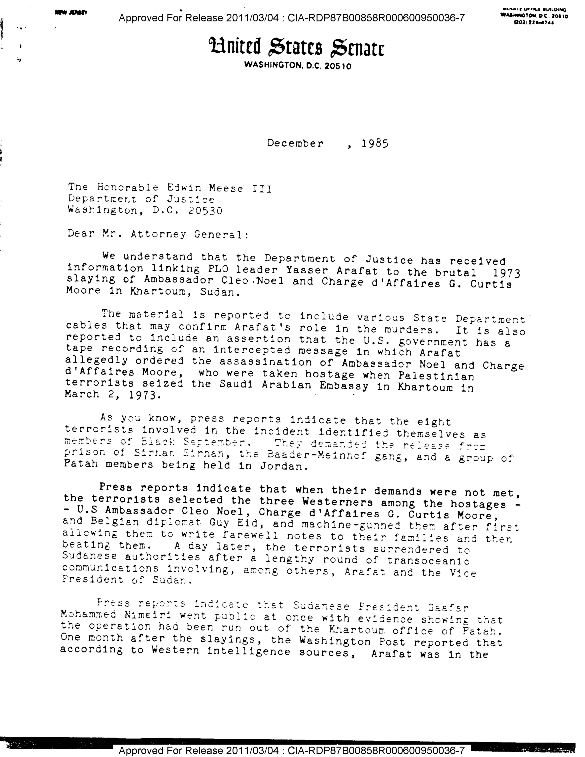 Arafat Ordered Murder of US Ambassador Cleo Noel | PDF