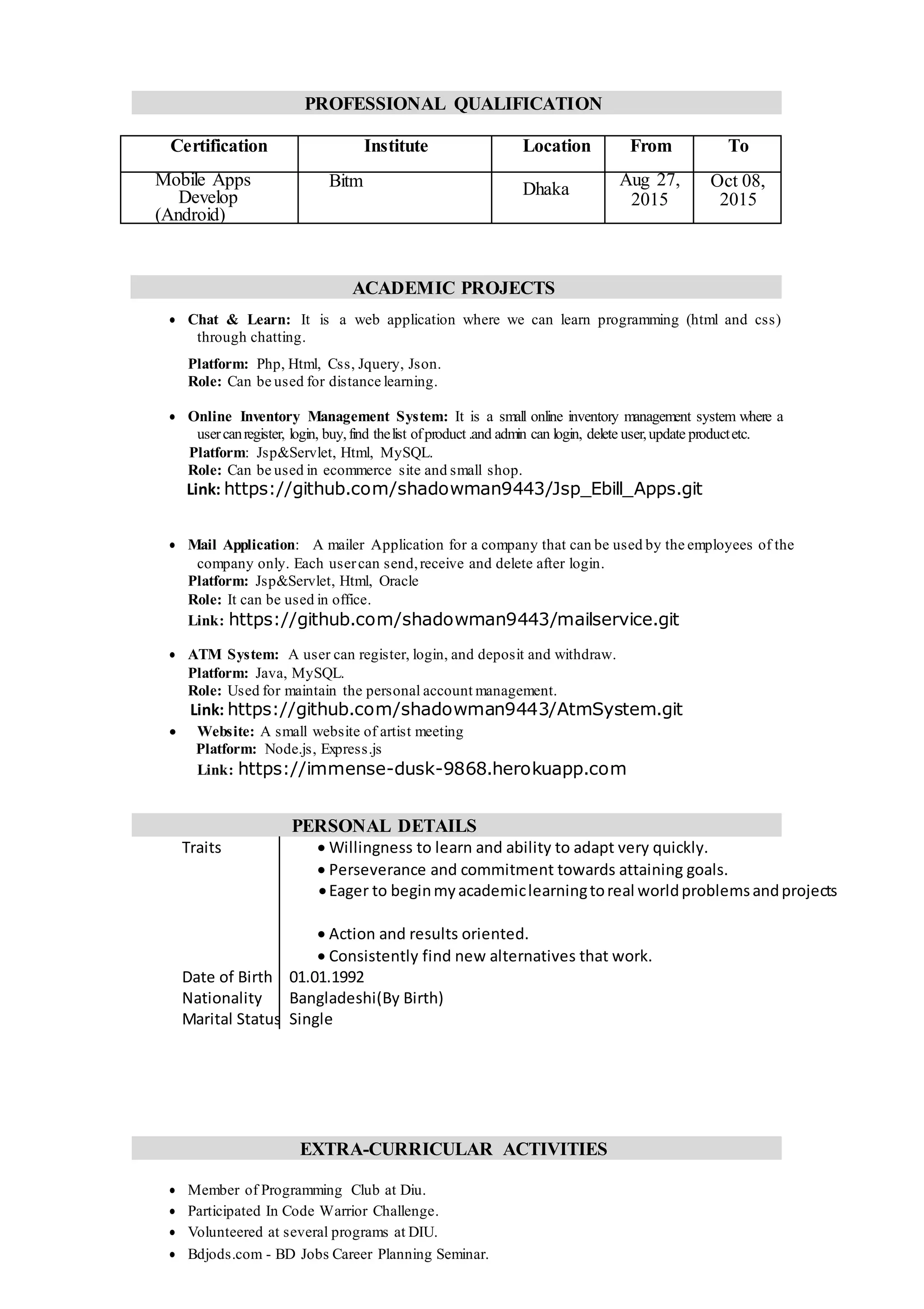 Arafat hossain resume | PDF