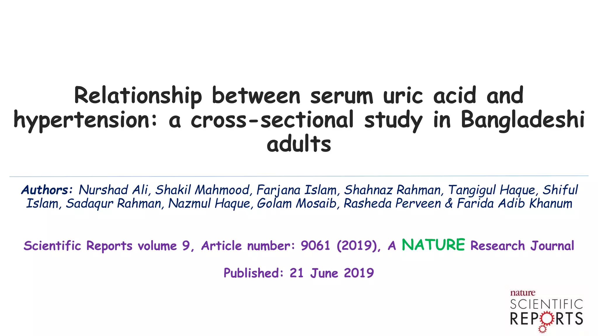 Relationship between serum uric acid and hypertension | PPTX