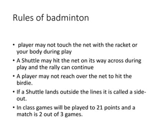 badminton court and it's rules fouls and | PPTX