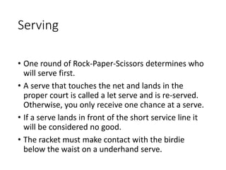 badminton court and it's rules fouls and | PPTX