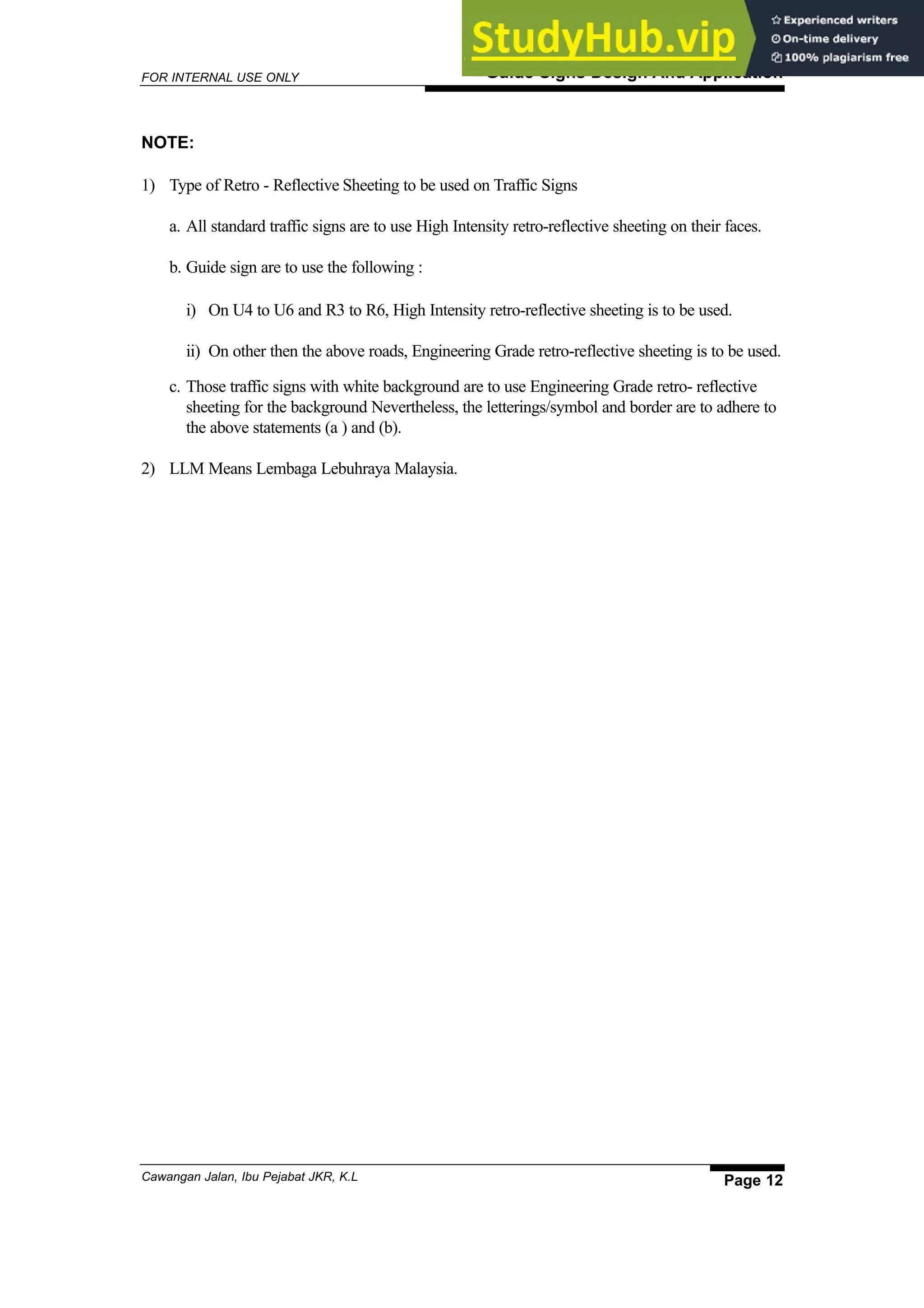 ARAHAN TEKNIK (JALAN) 2E 87 GUIDE SIGNS DESIGN AND APPLICATION JABATAN ...