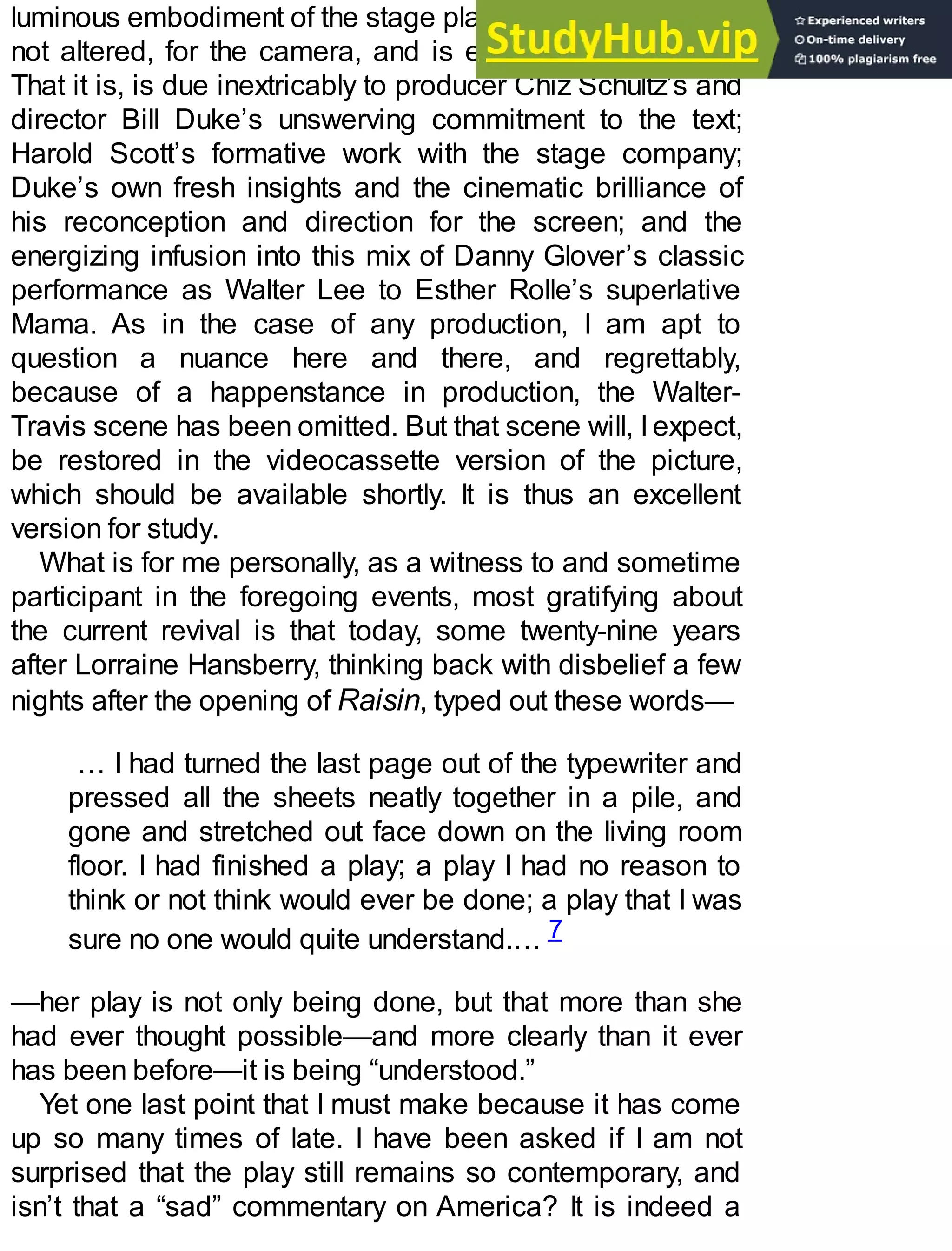 A Raisin In The Sun - Lorraine Hansberry | PDF