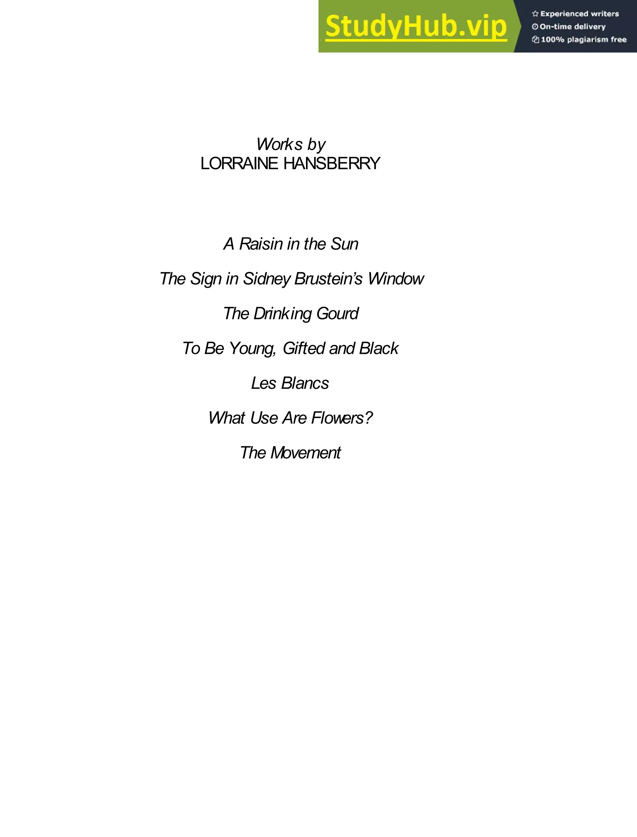 A Raisin In The Sun - Lorraine Hansberry | PDF