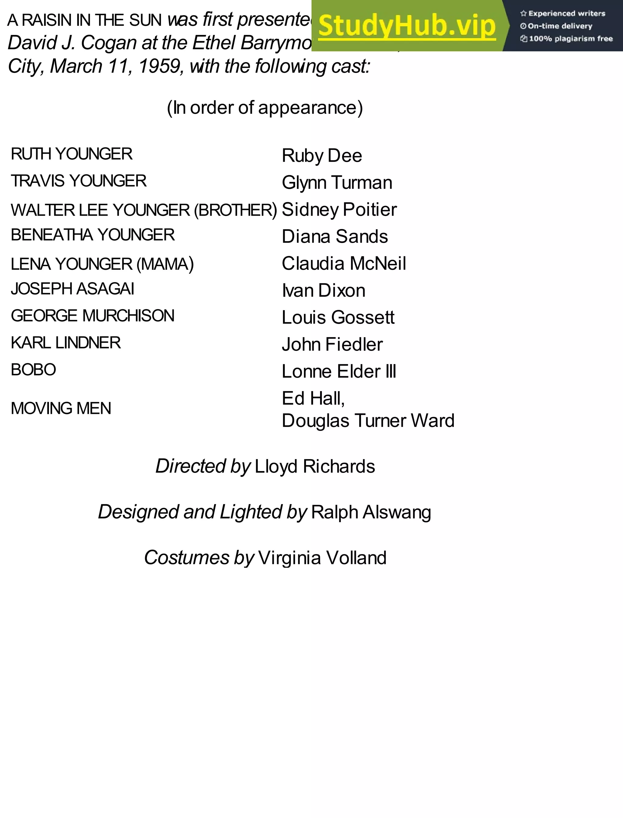 A Raisin In The Sun - Lorraine Hansberry | PDF