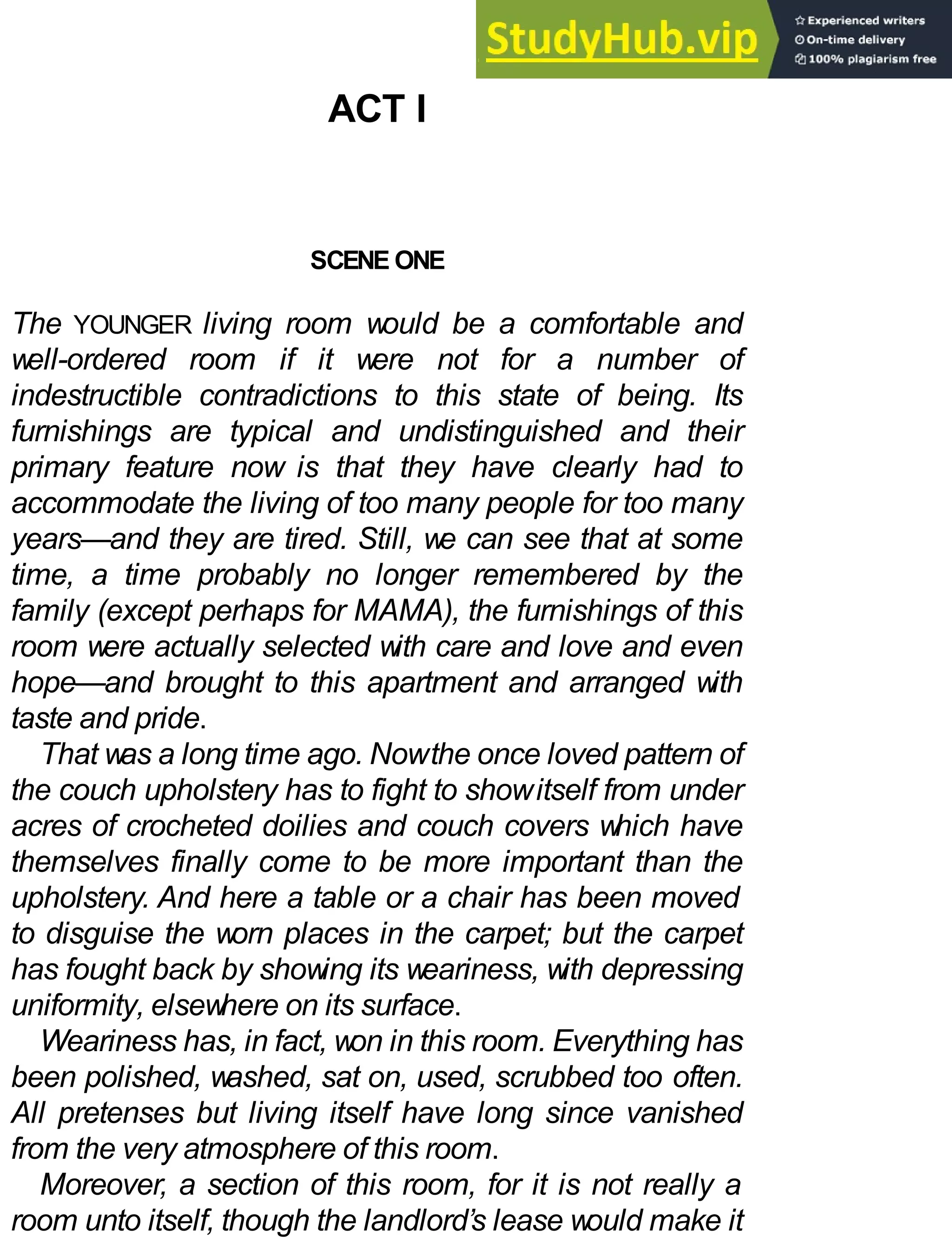 A Raisin In The Sun - Lorraine Hansberry | PDF