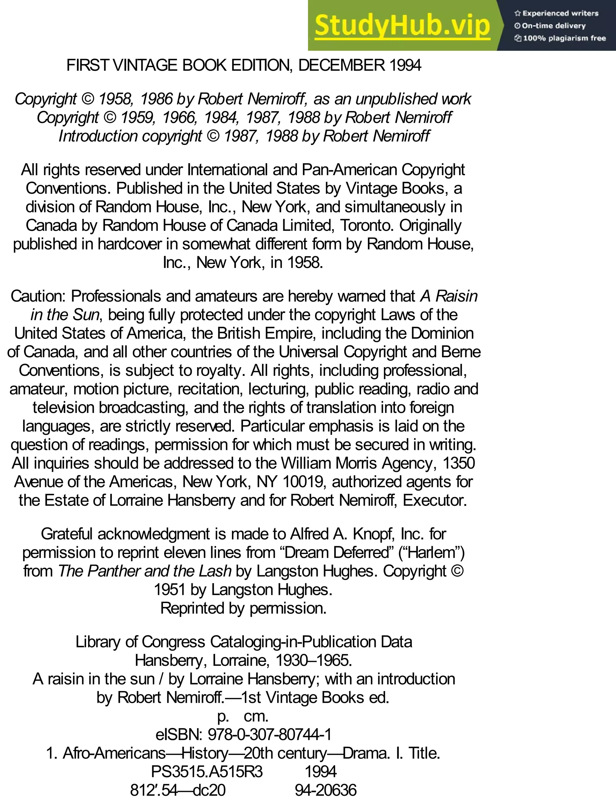 A Raisin In The Sun - Lorraine Hansberry | PDF