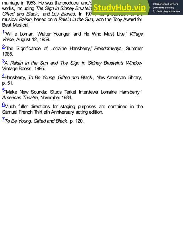 A Raisin In The Sun - Lorraine Hansberry | PDF