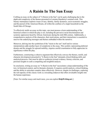 A Raisin In The Sun Essay | PDF