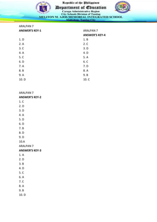 ARALING PANLIPUNAN 7-3RD QUARTER EXAMINATION | DOCX