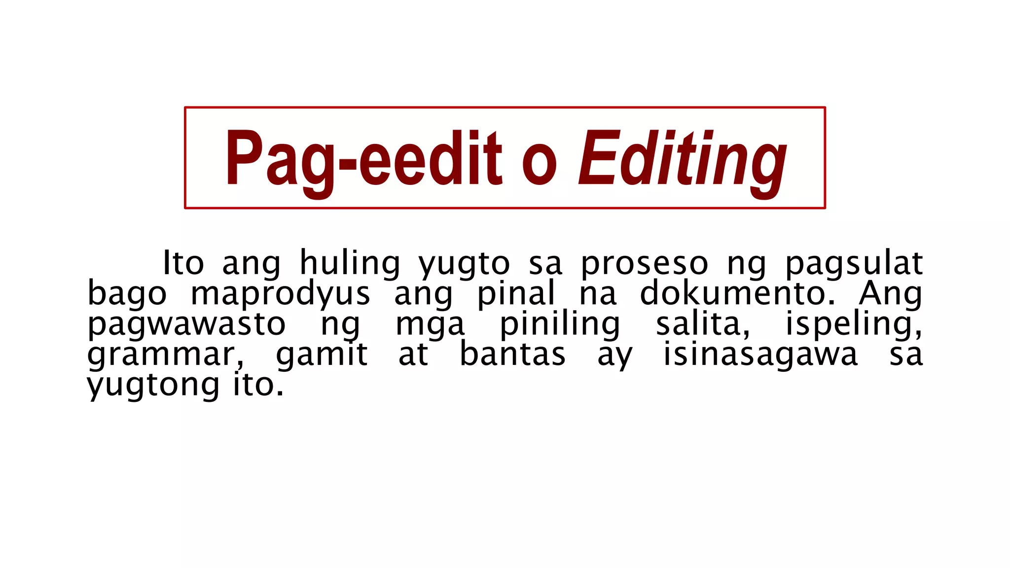 ARALIN 1.2 - MGA HAKBANG SA PAGSULAT, URI NG PAGSULAT AT MGA BAHAGI NG ...