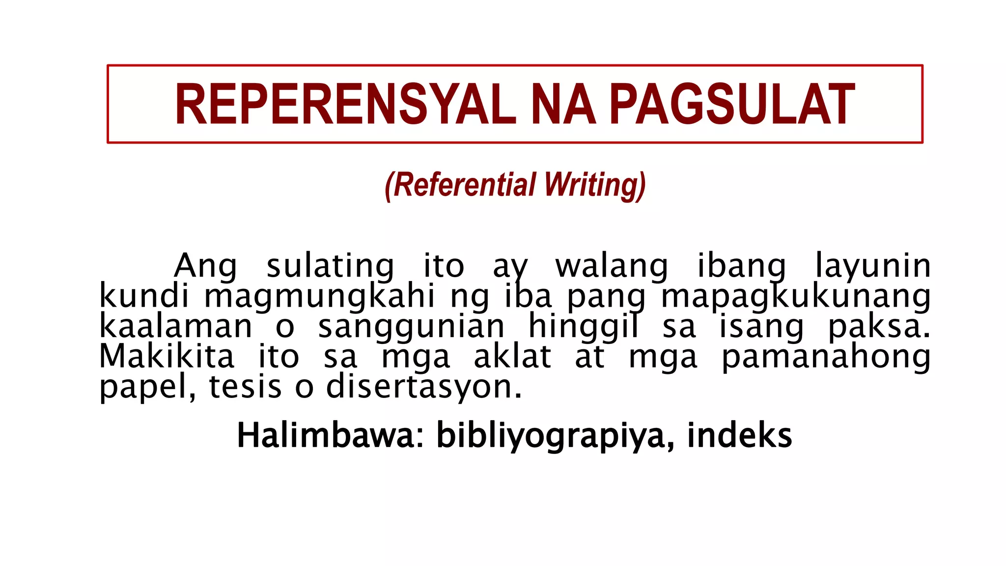 ARALIN 1.2 - MGA HAKBANG SA PAGSULAT, URI NG PAGSULAT AT MGA BAHAGI NG ...
