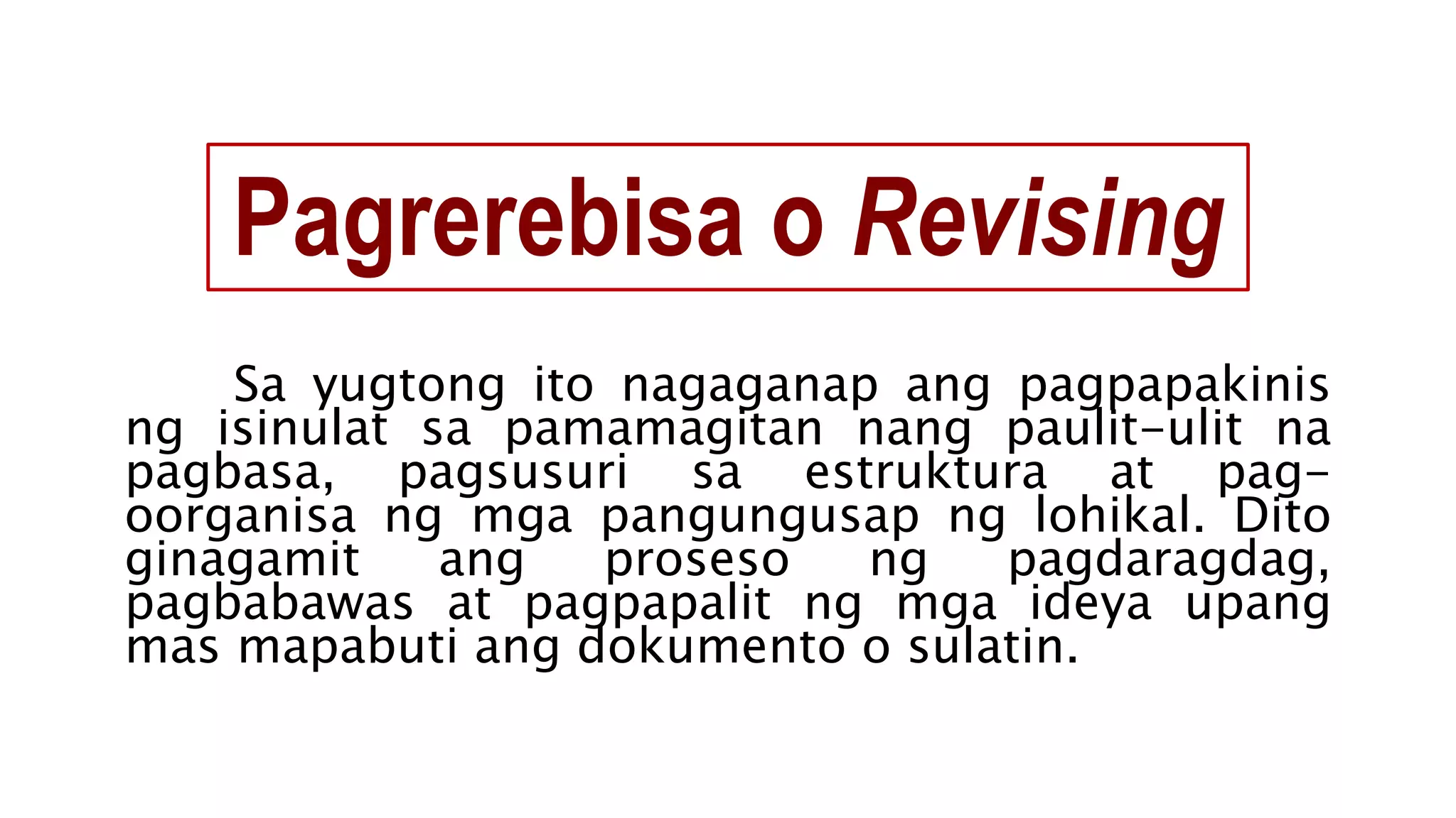 ARALIN 1.2 - MGA HAKBANG SA PAGSULAT, URI NG PAGSULAT AT MGA BAHAGI NG ...