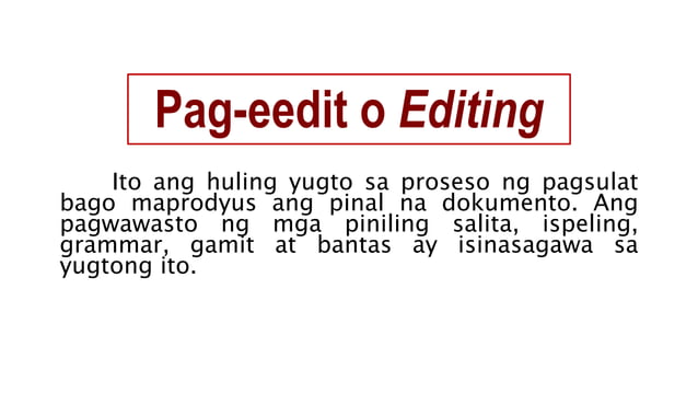 ARALIN 1.2 - MGA HAKBANG SA PAGSULAT, URI NG PAGSULAT AT MGA BAHAGI NG ...
