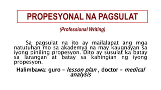 ARALIN 1.2 - MGA HAKBANG SA PAGSULAT, URI NG PAGSULAT AT MGA BAHAGI NG ...