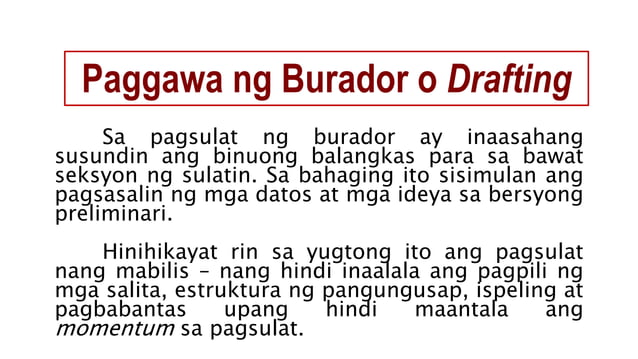 ARALIN 1.2 - MGA HAKBANG SA PAGSULAT, URI NG PAGSULAT AT MGA BAHAGI NG ...