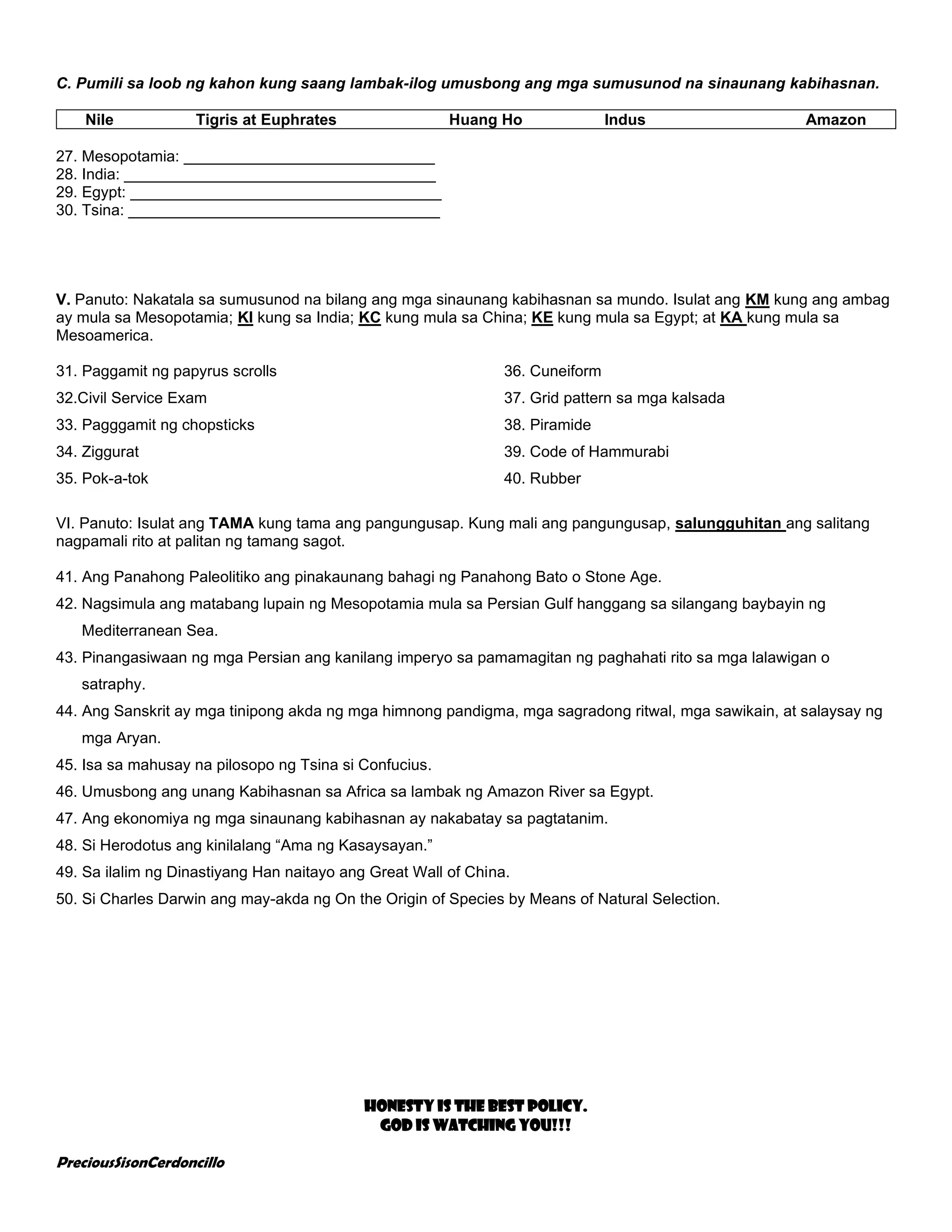 Aralin 1-3 Mga Sinaunang Kabihasnan sa Daigdig - Unang Markahan ...