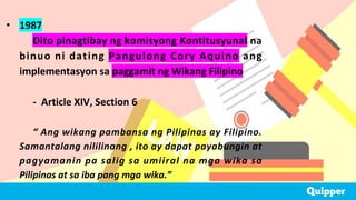 FILIPINO BILANG WIKANG PAMBANSA , WIKANG OPISYAL AT WIKANG PAMBANSA | PDF