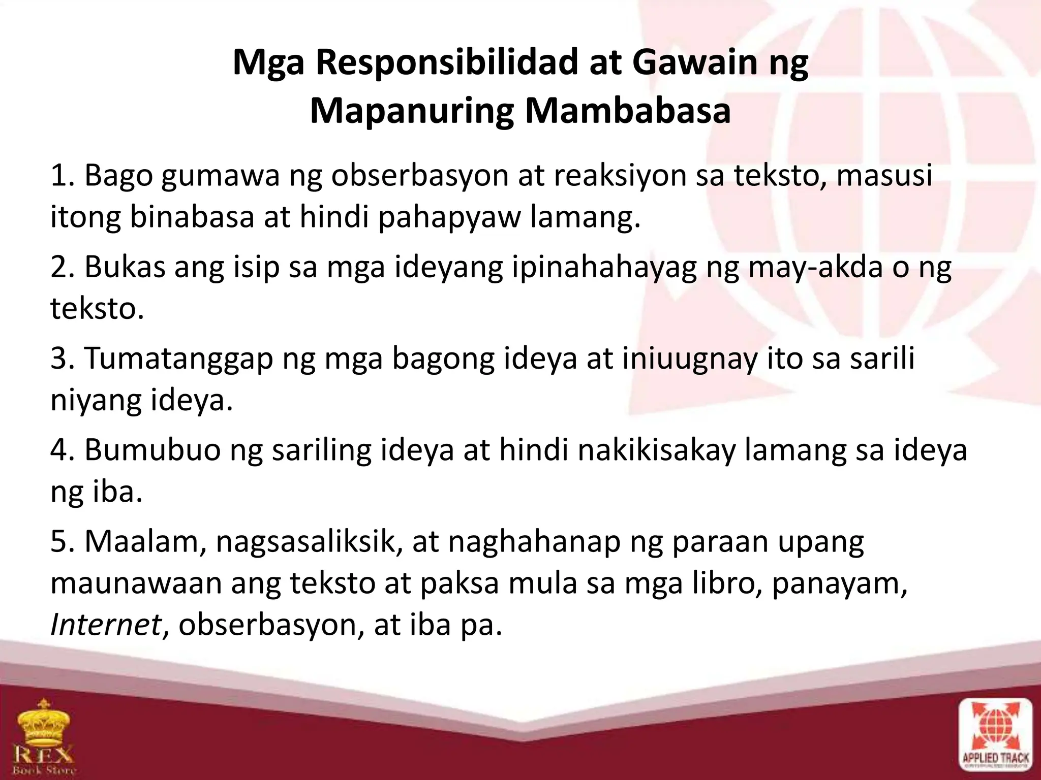 Mapanuring Pagbasa sa Akademya: Pagbuo ng Tala-Basa o Reader-Response ...