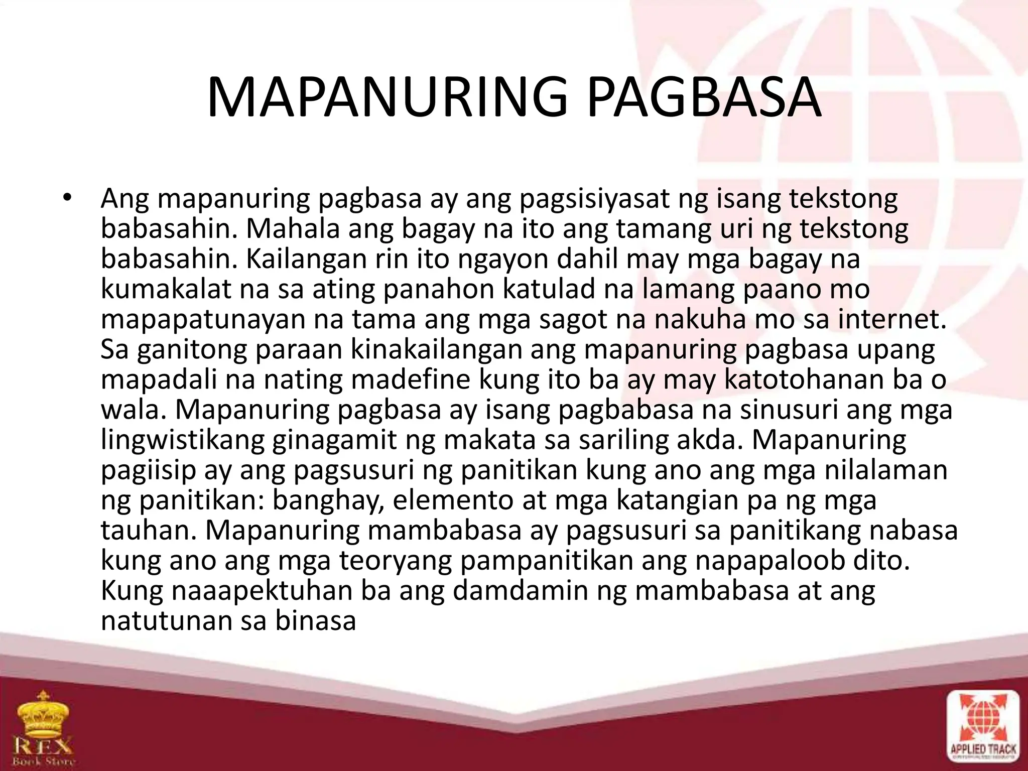 Mapanuring Pagbasa sa Akademya: Pagbuo ng Tala-Basa o Reader-Response ...