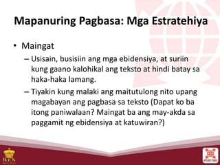 Mapanuring Pagbasa sa Akademya: Pagbuo ng Tala-Basa o Reader-Response ...
