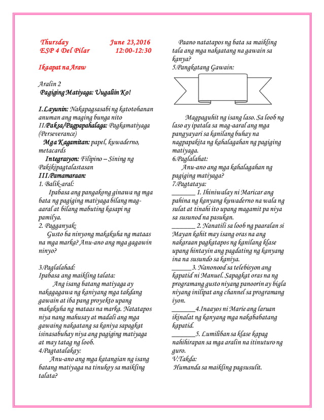 Aralin 2 pagiging matiyaga uugaliin ko! | DOCX