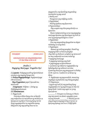 Aralin 2 pagiging matiyaga uugaliin ko! | DOCX