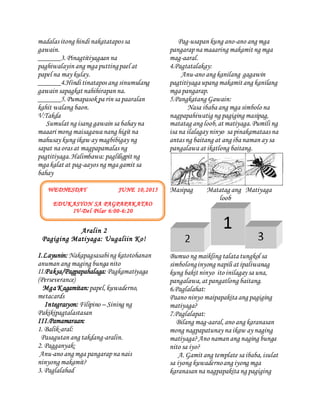 Aralin 2 pagiging matiyaga uugaliin ko! | DOCX