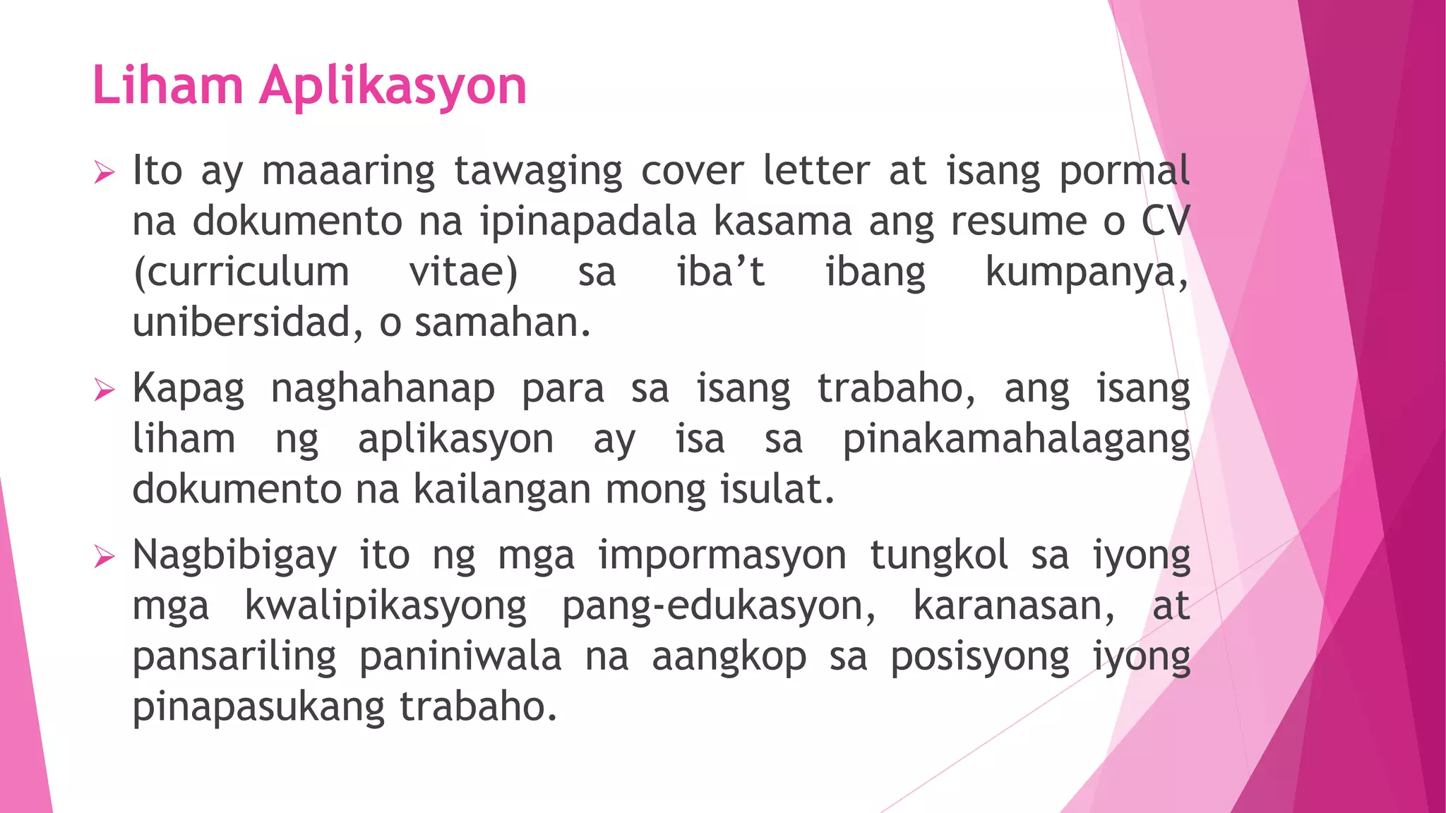 Aralin 4 Liham Pangangalakal at Aplikasyon | PPTX