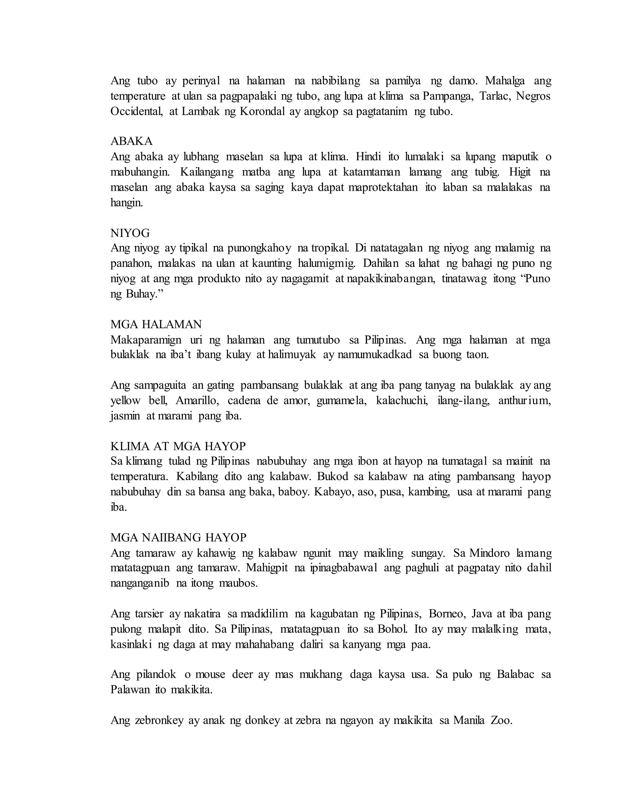 Mga Pananim at Hayop sa Pilipinas | DOCX
