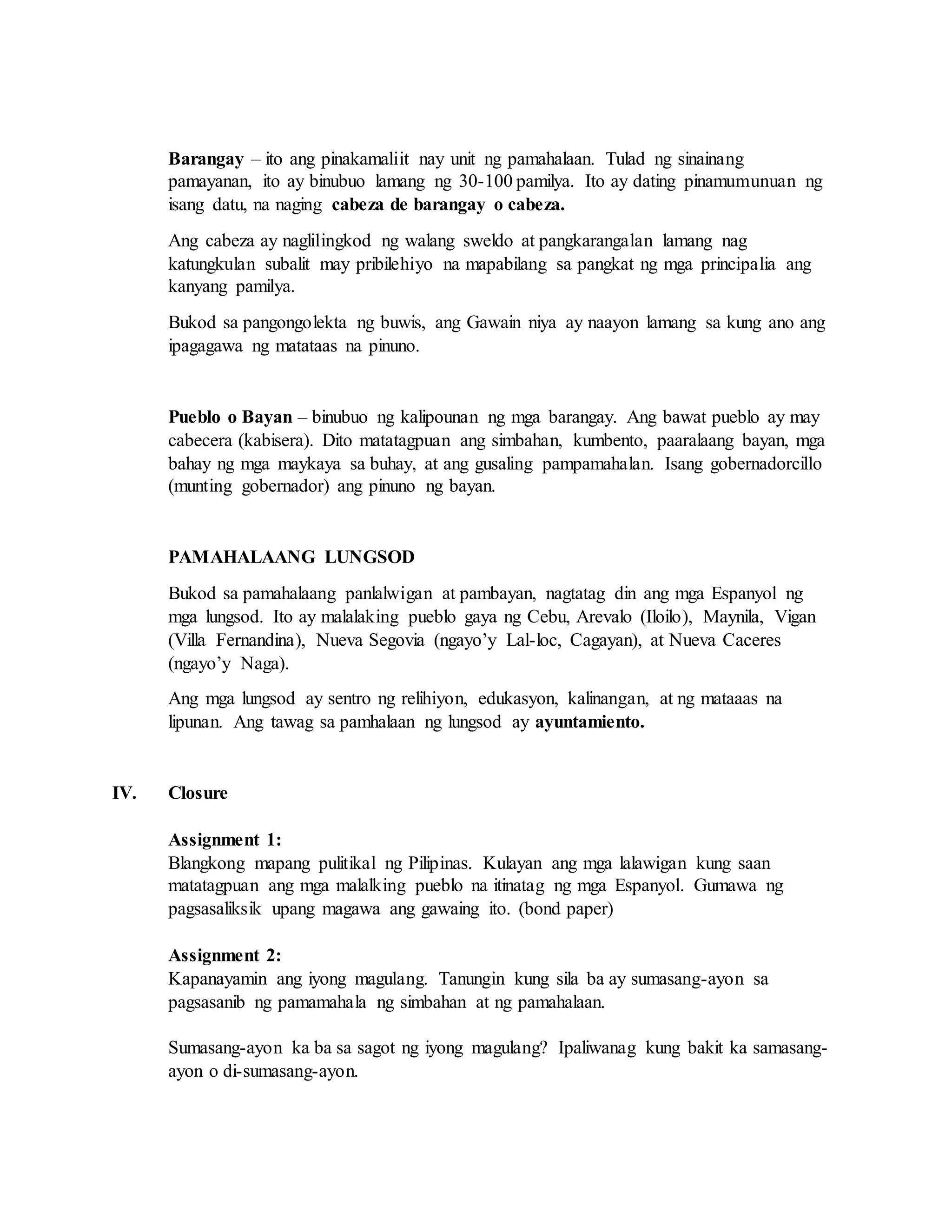 Lesson Plan - Aralin 5 Paraan ng Pamamahala ng mga Espanyol sa Bansa | DOCX