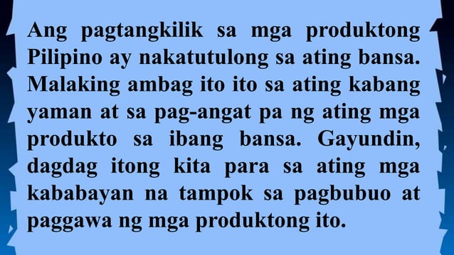 Aralin 9_Pagtangkilik sa Sariling Produkto para sa Pag-unlad at ...