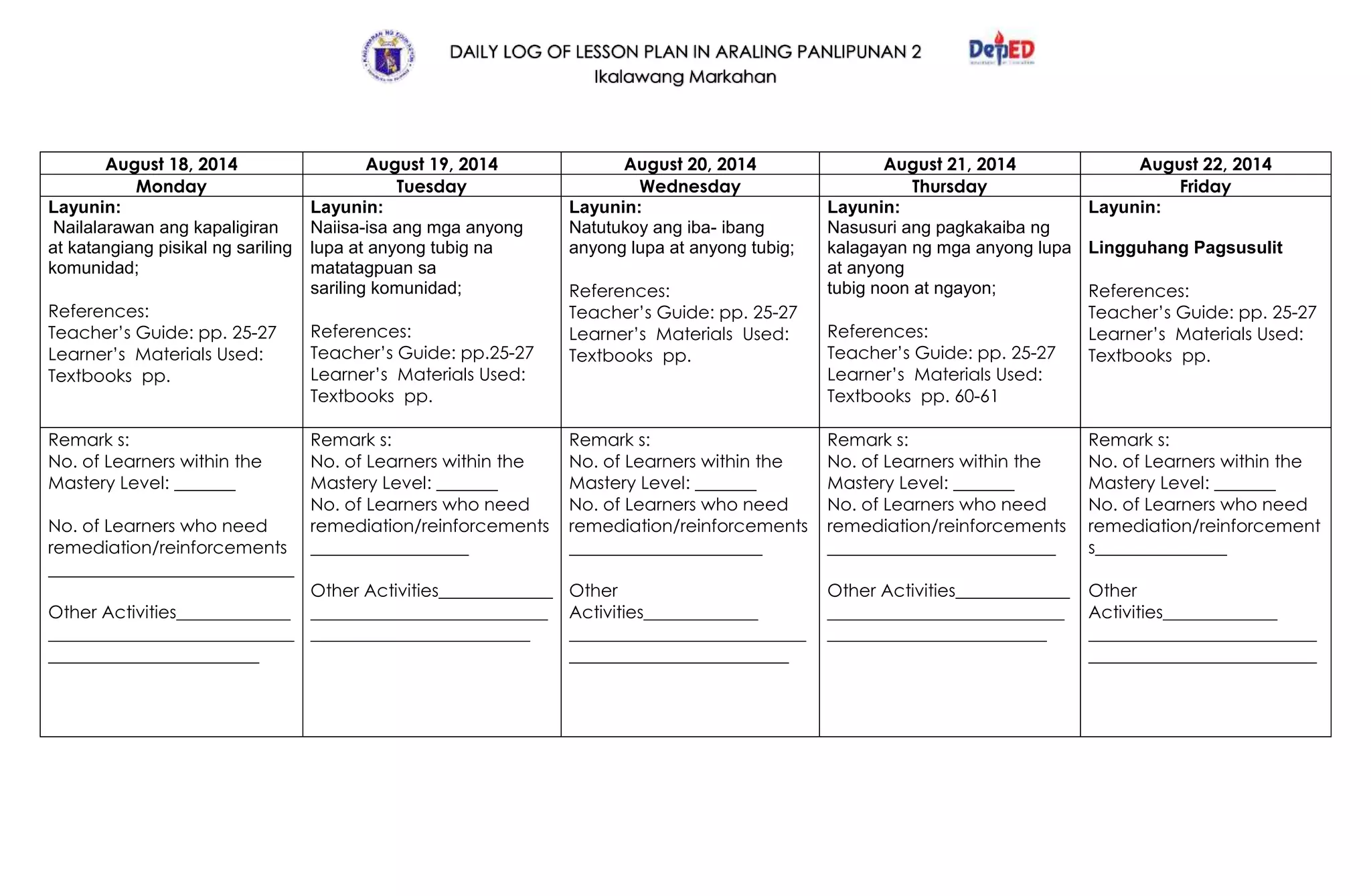 K to 12 Grade 2 DLL ARALING PANLIPUNAN (Q1 – Q4) | PDF
