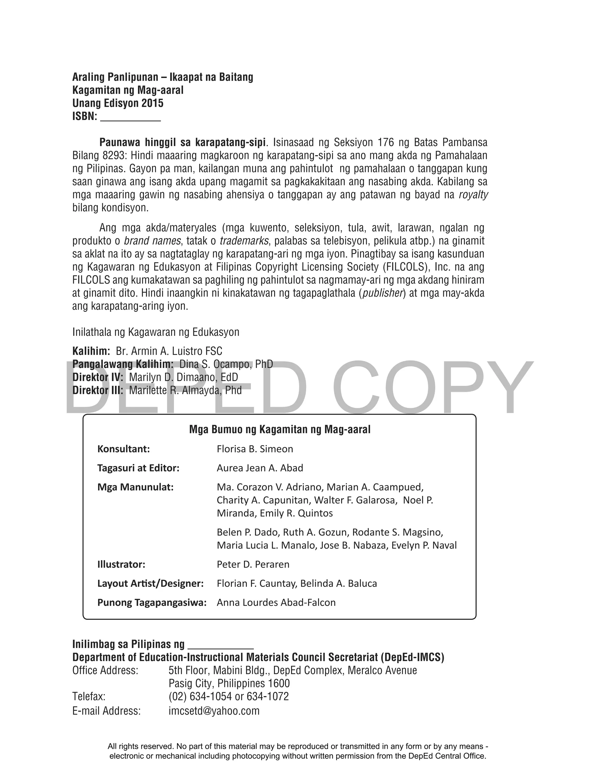 K TO 12 GRADE 4 LEARNER’S MATERIAL IN ARALING PANLIPUNAN (Q1-Q4) | PDF