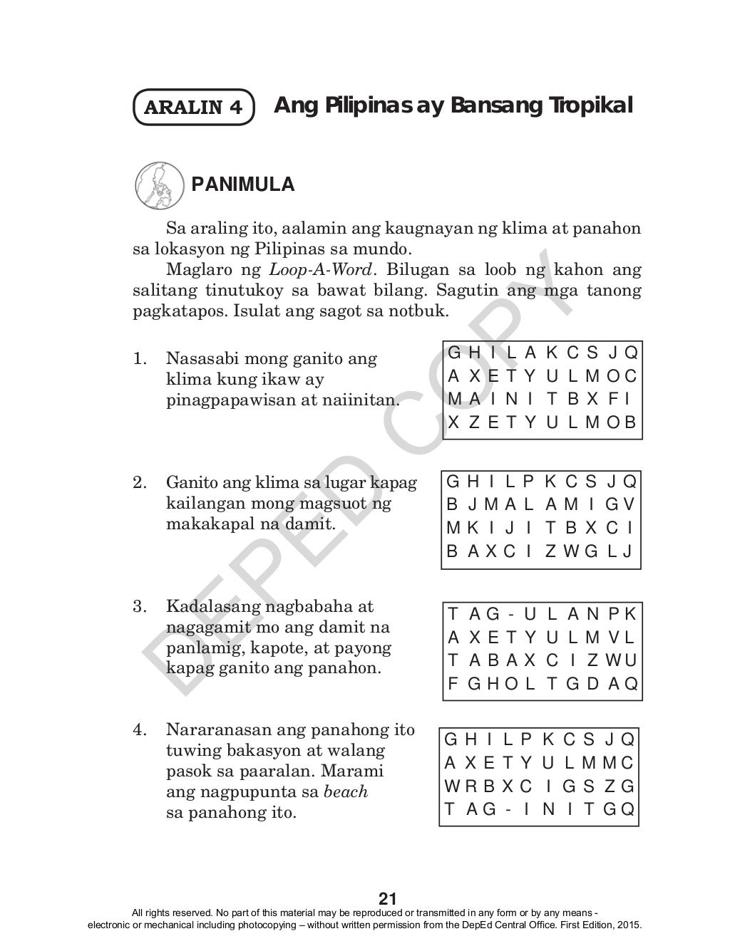 K TO 12 GRADE 4 LEARNER’S MATERIAL IN ARALING PANLIPUNAN (Q1-Q4)